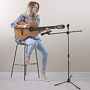 Pyle Universal Adjustable Tripod Microphone Stand - Pair of Heavy Duty Lightweight Professional Compact Extendable Stage Studio Floor Standing Boom Mic Holder w/ Carry Bag, 5/8" Adapter - PMKSKT35