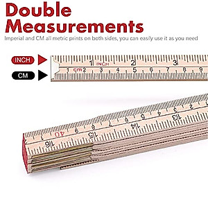 Jeemiter Wood Folding Rule, 6.5FT 2M Foldable Ruler with Inch and Metric Measurements for Carpenters