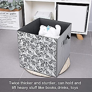 Mexican Spanish Sketch Dead Skulls Foldable Storage Bins Printd Fabric Cube Baskets Boxes with Handles for Clothes Toys, 11x11x11