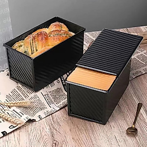 EGEN Bread Pan Loaf Pan for Baking with Lid, Non-Stick Carbon Steel Baking Bread Toast Mold Loaf Baking Pan Set (Black-2Pcs)