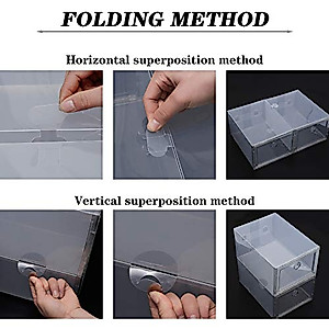 Otwthsui Shoe Box, Shoe Boxes Clear Plastic Stackable, Clear Plastic Shoe Boxes for Closets and Entryway, 13.38 × 9.84 × 7.08Inch, Foldable Plastic Shoe Organizer, 6 Pack (Clear)