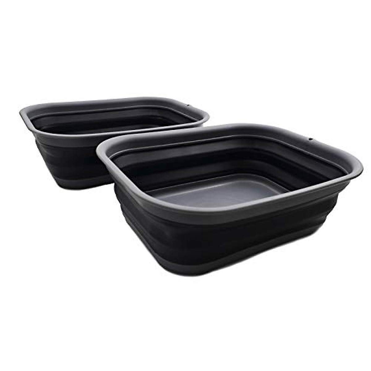 SAMMART 12L (3.17 Gallon) Collapsible Tub - Foldable Dish Tub - Portable Washing Basin - Space Saving Plastic Washtub (2, Grey/Black)