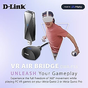 D-Link VR Air Bridge for Meta Quest 2/3/Pro - Dedicated WiFi 6 Connection Between Quest VR Headset and Gaming PC - Wire-Free/LAG-Free PCVR Gameplay - Official Made for Meta Accessory (DWA-F18)