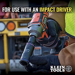 Klein Tools 66070 Impact Socket Set, Impact Driver Flip Socket, Five Sockets with 1/4-Inch Hex and 1/2-Inch Square Socket Adapters, 7-Piece