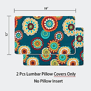 Pack of 2 Outdoor/Indoor Lumbar Pillow Case Covers 12"x20", Waterproof Rectangular Throw Pillowcase Shell Christmas Decorative Cushion Sham for Patio Garden Tent Couch - Heronsbill Turquoise Green