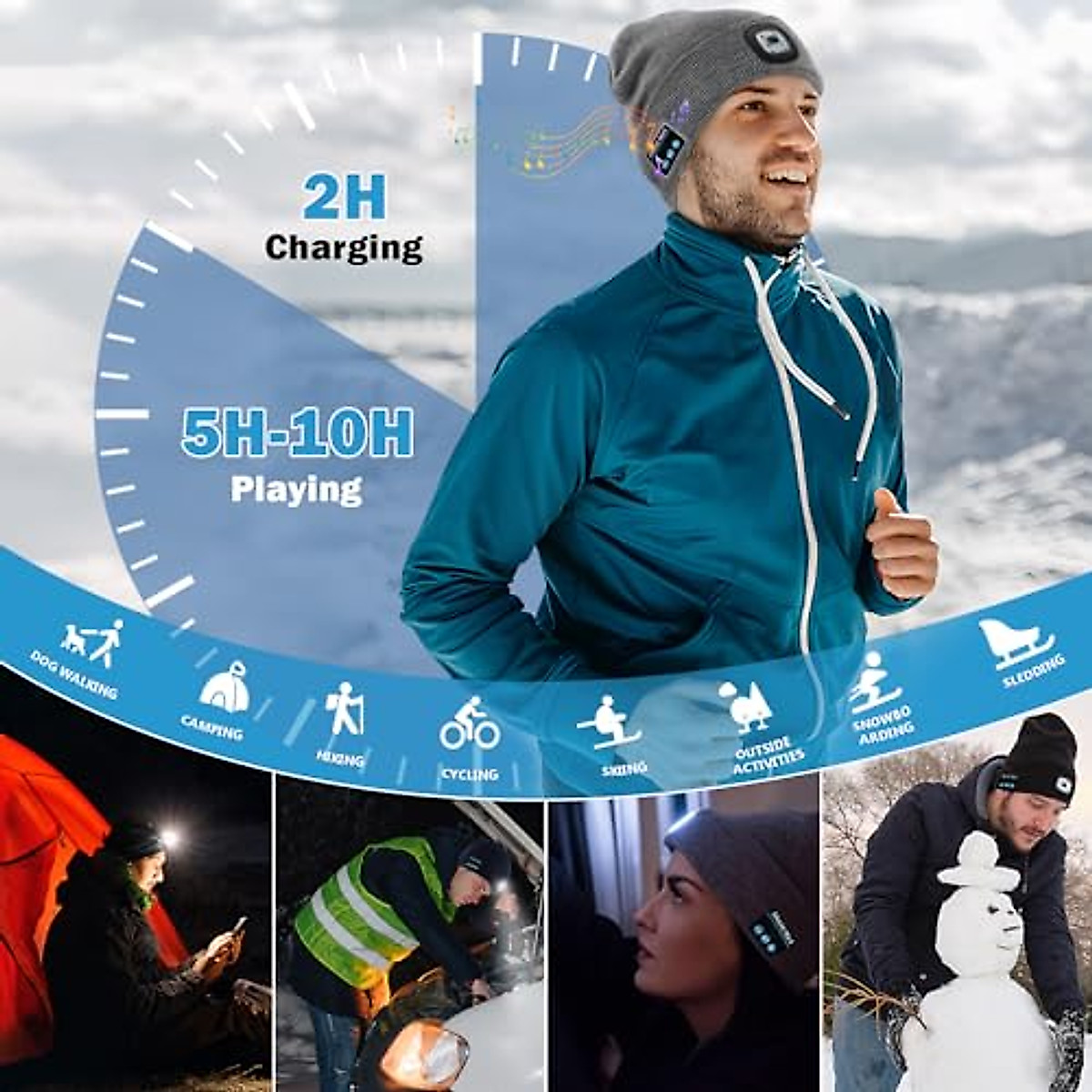 Bluetooth for Women Men Dad Beanie Hats with Light，Musical Knitted Cap with Headphone(Red)