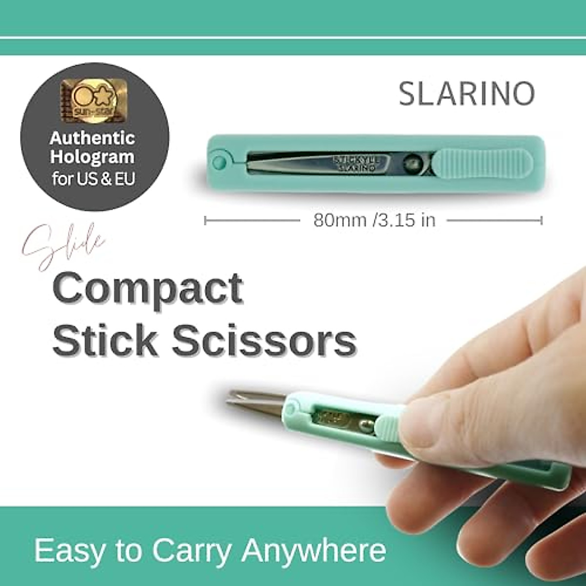 SUN-STAR Slarino Travel Ready Compact Scissors - Pocket Sized & Portable, Light Green S3720012 (Authentic Hologram for US and EU Only)