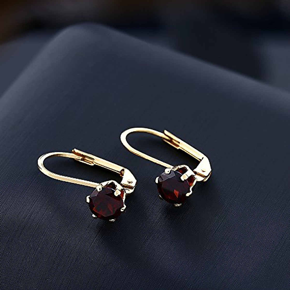Gem Stone King Red Garnet Gemstone Birthstone 18K Yellow Gold Plated Silver Leverback Earrings 2.40 Ct Round 6MM