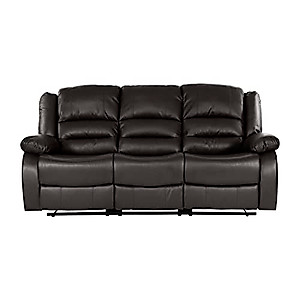Lexicon Azrael Faux Leather Double Manual Reclining Sofa, 82" W, Brown