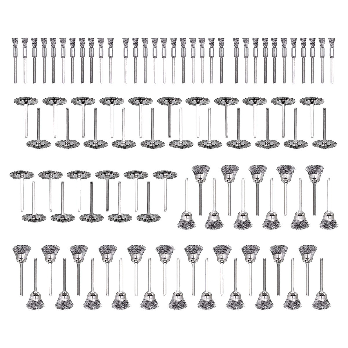 Mixiflor 99 Pcs Wire Brushes Set,Steel Wire Wheels Pen Brushes Set Kit Accessories for Rotary Tool-1/8"(3mm) Shank