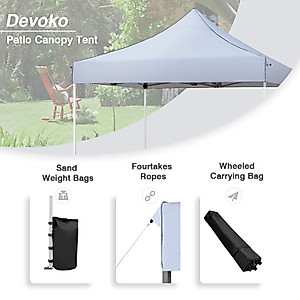 Devoko 10x10ft Patio Pop Up Canopy Tent Outdoor Portable Instant Folding Shelter Canopy Tent for Parties with Wheeled Carry Bag & Sand Bags(Grey)