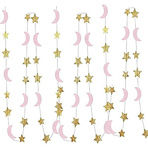 Moon and Star Garland Twinkle Twinkle Little Star of 2pcs Pink Gold Princess Birthday Party Decorations Pink Gold Moon Star Baby Shower Decorations 1st Birthday Garland Love You to the Moon and Back