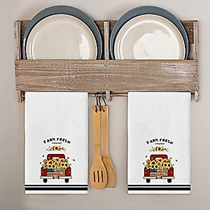 Beisseid Kitchen Towels Farm Fresh Sunflower Truck Dish Cloth Fingertip Bath Towels Cloth Black Stripes Hand Drying Soft Cotton Tea Towel 18x28in