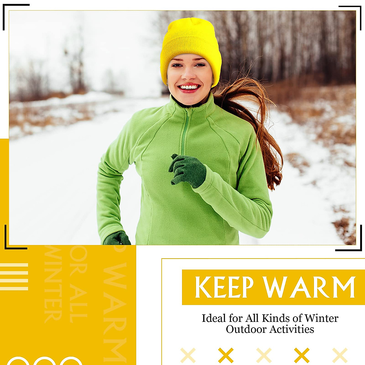 JenPen Neon Beanie Hat Slouchy Beanie Cap Unisex Knitted Winter Hat Ski Plain Beanie Cap for Men and Women (4 Pieces), Green, Yellow, Orange and Pink, One Size