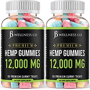 JB Wellness Co [2-Pack] – Hemp Gummies Premium 12,000 – Inflammation – Vitamins & Omega 3,6,9 – Made in The USA (120 Count) – [2-Pack]