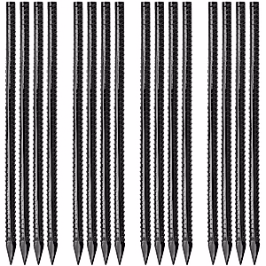 Besitu 16 inches Ground Rebar Stakes (16 pcs) Heavy Duty Metal Spikes for Concrete Timber Garden Plant, Long Straight Steel Stakes for Tent, 3/8" Thickness Ground Anchors with Chisel Point End, Black