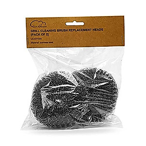 Heavy-Duty Stainless Steel Wool Barbecue Grill Cleaning Scrubber Pads, Replacement Steel Wool Brush Head, 2 Pack