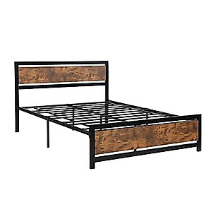 Metal and Wood Bed Frame with Headboard Footboard Black Modern Contemporary