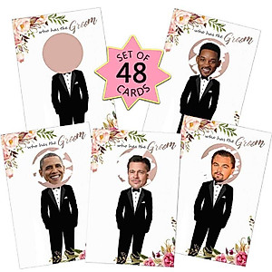 MORDUN Floral Bridal Shower Games - Who Has The Groom Scratch Off Celebrity Cards Tickets for 48 Guests - Funny Bachelorette Party Games Ideas - Rose Gold White