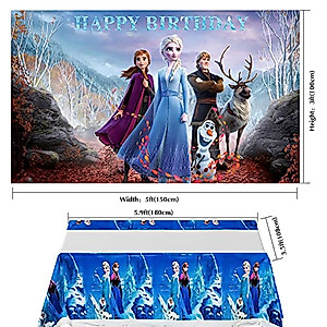 Frozen Elsa Backdrop Birthday Banner for Girl Birthday Party Wall Backdrop and Tablecloth Photography Background Decoration Princess Party Supplies Baby Shower Background for Kids Birthday Party