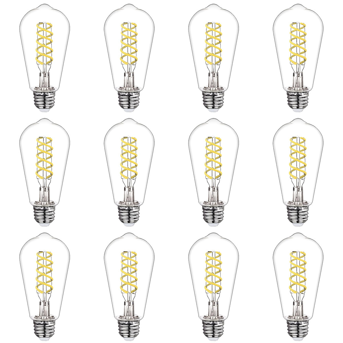 Dimmable LED Edison Bulbs,6W Equivalent to 60W Vintage Light Bulb, E26 5000K ST58/ST19 LED Bulbs, Antique Flexible Spiral LED Filament Light Bulbs, Clear Plastic Screw Lamp - 12Pack