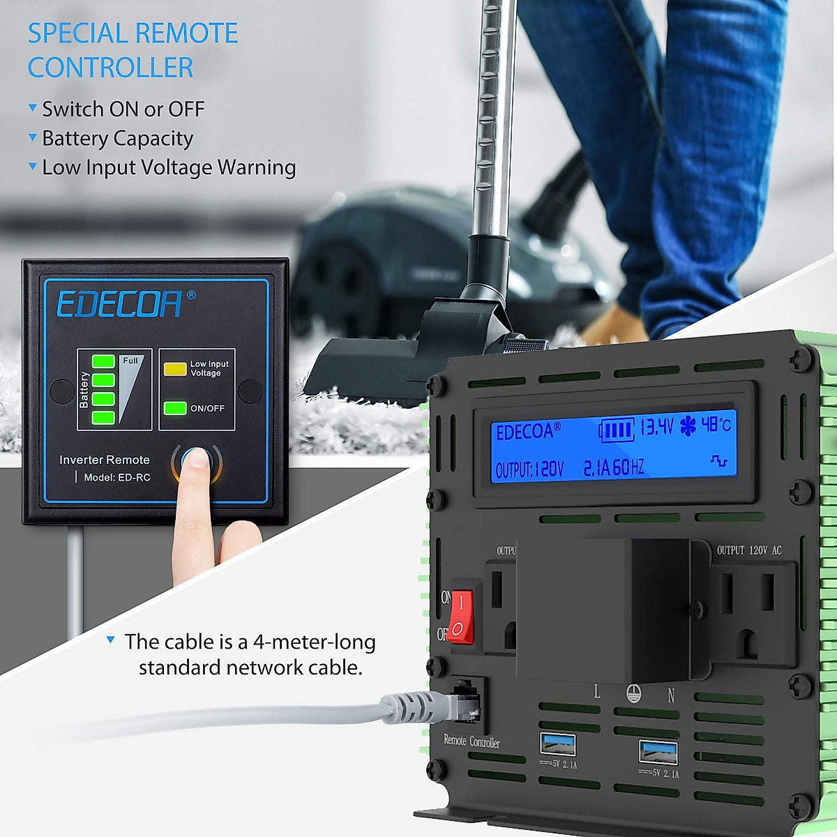 EDECOA 3000 Watt Power Inverter DC 12V to AC 110V 120V for Car Truck RV with LCD Display and Remote Controller