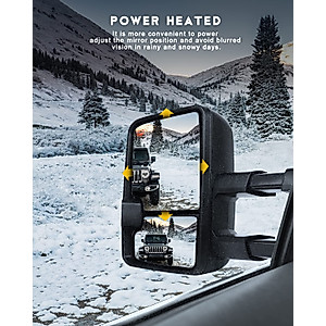 OCPTY Towing Mirrors with Power Heated Left Right Side Tow Mirrors Compatible with for Chevy for GMC 2007-2013 for Silverado/for Sierra with Black housing Smoked Turn Light