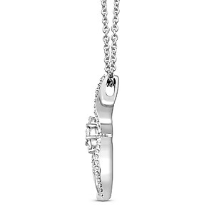 Jewelili Sterling Silver 1/4 Cttw Natural White Round Diamond Pendant Necklace, 18" Rolo Chain