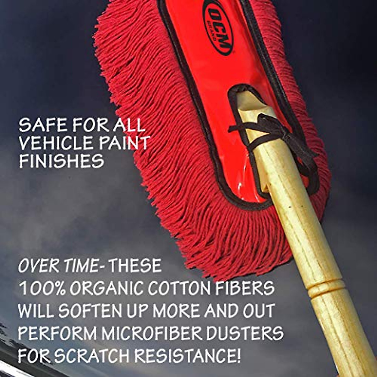 OCM Brand Premium Extra Large Car Duster with Durable Solid Wood Handle Includes Storage Cover - Professional Detailers Top Choice