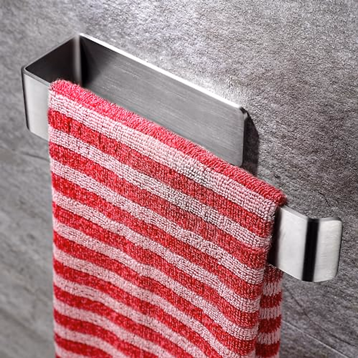 YIGII Hand Towel Holder, Self Adhesive Hand Towel Bar, Bathroom Towel Rack Stick on Wall, No Drilling Towel Hanger, Stainless Steel Brushed Silver