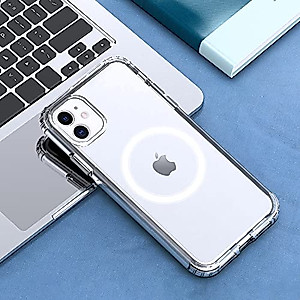 amCase Cellular Phone Case, Compatible with iPhone 11 (6.1") and MagSafe Accessories, Support Wireless Charging, Polycarbonate, Thermoplastic Polyurethane, Shock-Absorbent, Magnetic, Clear