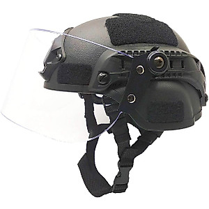 Hunting Explorer Airsoft MICH 2000 ACH Tactical Helmet with Clear Visor NVG Mount and Side Rail, Black, 11.81 x 11.34 x 7.09inch