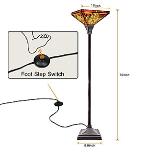 Capulina Tiffany Torchiere Floor Lamp 70" Tall Industrial Blackish Bronze Pole Amber Brown Style Stained Glass Torch Standing Light Decor for Living Room Bedroom Office