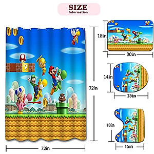 Misteyoo Game On Cartoon 4 PCS Shower Curtain Set Non-Slip Carpet Toilet Seat Cover and Bath Mat Durable Waterproof Bathroom Decoration Set for Home Hotel Bath Accessories