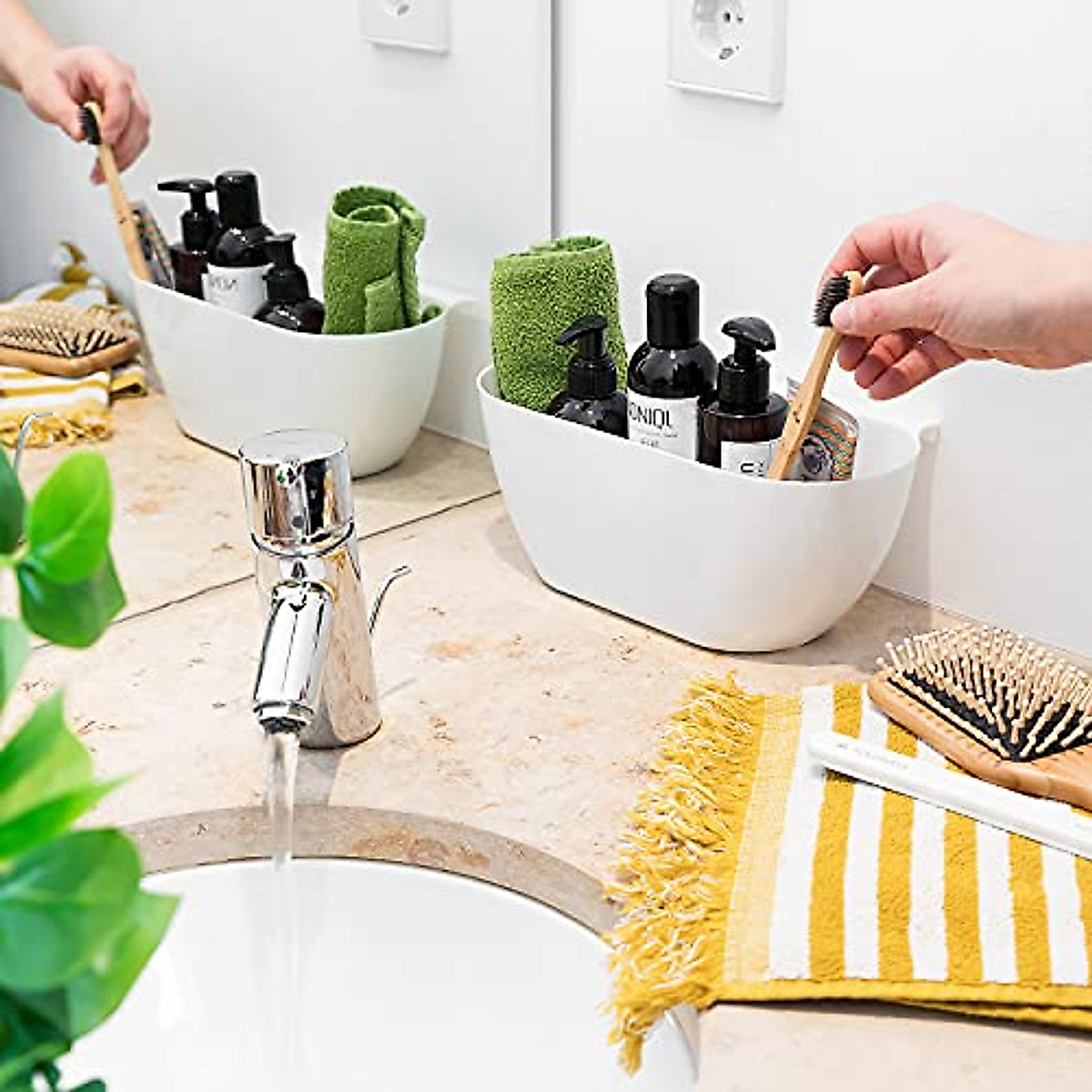 Navaris Hanging Kitchen Waste Bins - Over-Cabinet Garbage Bowl Holder Trash Containers for Collecting Food Scraps and Compost from Counter - Set of 2