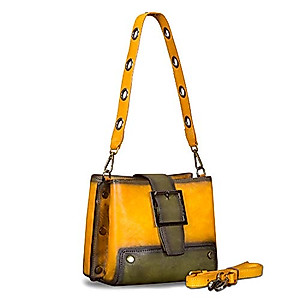 Genuine Leather Crossbody Bag for Women Vintage Shoulder Satchel with Convertible Double Straps (Yellow)