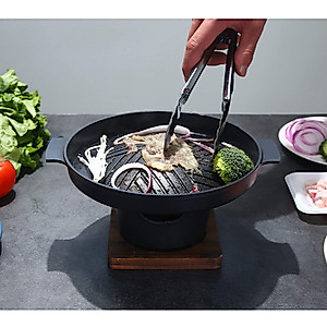 Barbecue Grill/Charcoal Grill Mini Japanese Style BBQ Grill Portable Tabletop ​Barbecue Stove ​with Wooden Base Suitable for 1-2 People for Yakiniku, Robata, Yakitori, Takoyak Charcoal Barbecue Grill