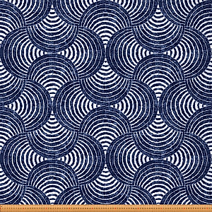 Feelyou Abstract Art Upholstery Fabric for Chairs, Striped Petaled Geometric Fabric by The Yard, Trippy Swirl Circle Decorative Fabric for Upholstery and Home DIY Projects, 1 Yard, Indigo White