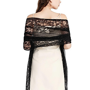 Ladiery Women's Floral Lace Scarf Shawl with Tassels, Soft Mesh Fringe Wraps for Wedding Evening Party Dresses