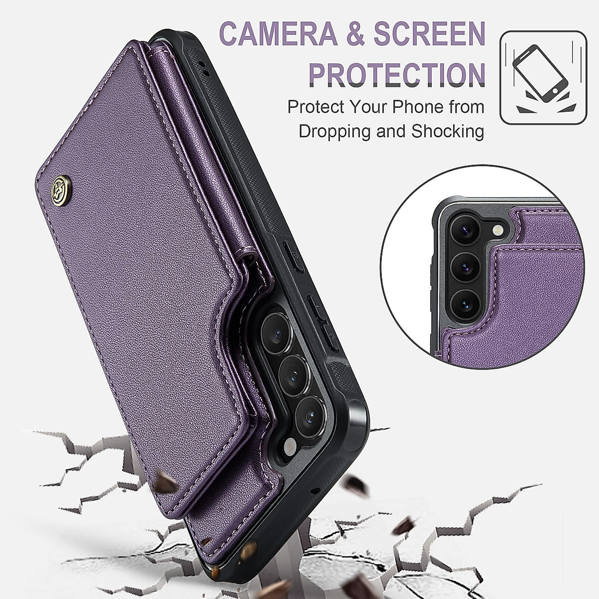 Vinich for Samsung Galaxy S23 Case with Card Holder, for Samsung S23 Wallet Case for Women Men with RFID Blocking, Durable Kickstand Shockproof Phone Case for Galaxy S23 5G, Purple