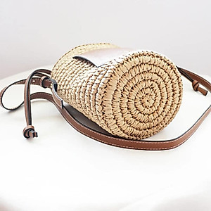 LIUZH Round Tote Round Barrel Woven Crossbody Bag Handbags Women Beach Bag Women
