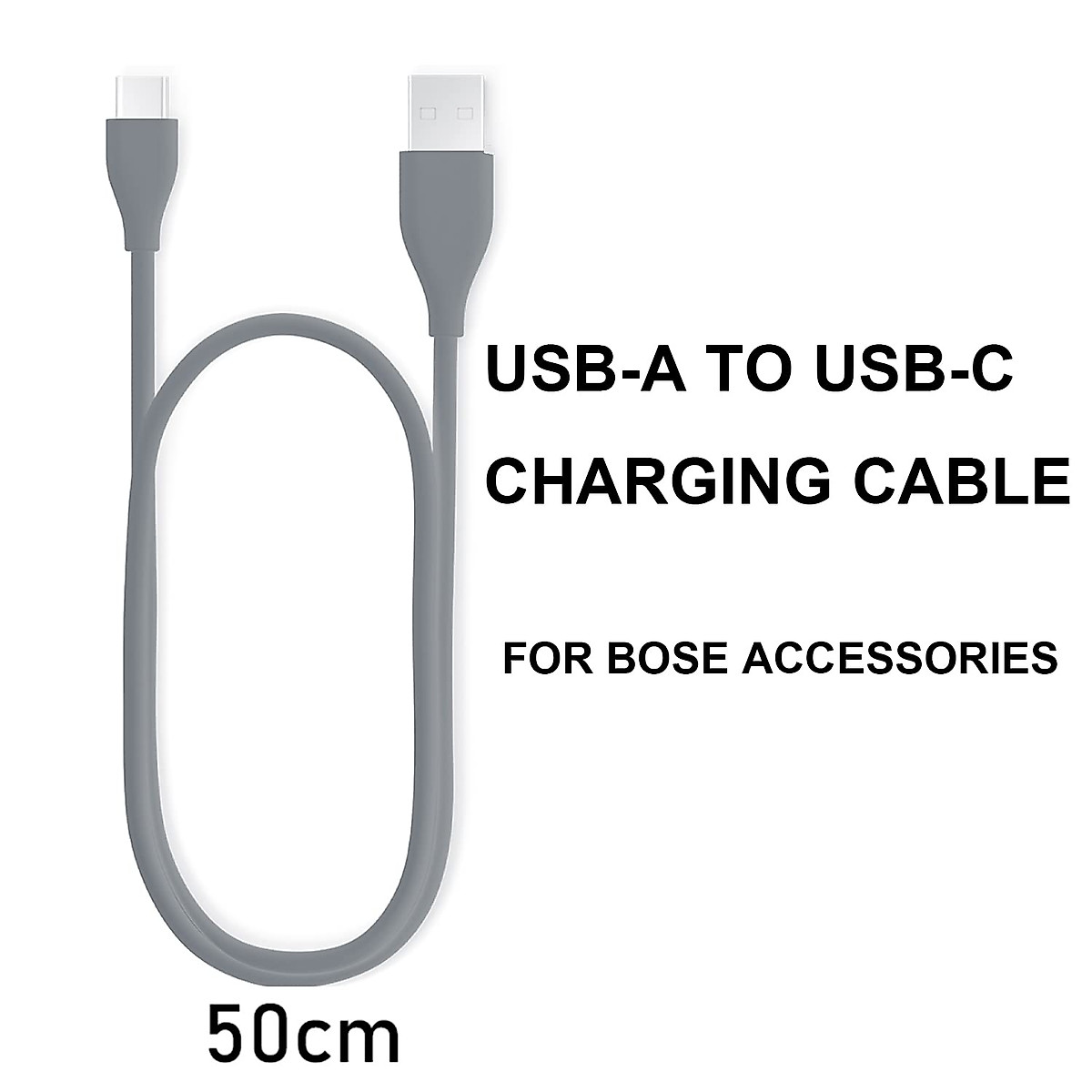 QC45 Charger Cable Replacement USB-C Charge Cord Compatible for Bose Noise Cancelling 700, QuietComfort 45 Headsets, QuietComfort Earbuds II, SoundLink Flex, Sleepbuds 2, Sport Earbuds (50cm/Grey)