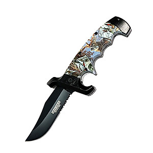Defender-Xtreme 9" Stag Hunt Handle Open Folding Pocket Knife With Belt Clip Outdoor Survival Hunting Knife for Camping by Survival Steel