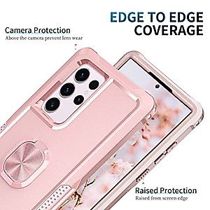 Bizzib for Samsung Galaxy S23 Ultra Case Heavy Duty Full Body Shockproof Kickstand With 360° Ring Holder Support Car Mount Hybrid Bumper Silicone Hard Back Cover with 2 Pack HD Len Protector Rose Gold