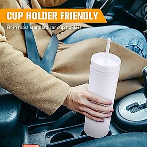 Mimorou 30 Pack Skinny Tumbler with Lids and Straws 16 oz Matte Colored Acrylic Tumblers Double Wall Plastic Tumbler Cups Skinny Travel Cup Reusable Cup for Parties Birthday Home Office(White)