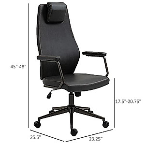 Vinsetto High-Back Executive Office Chair, Ergonomic Leather Computer Desk Chair with Adjustable Height, Removable Headrest and 360 Swivel Wheels, Deep Grey