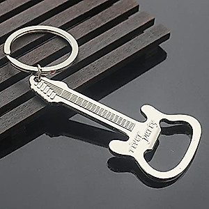 ARFUKA Bottle Opener Keychain Guitar Shaped Soda Beer Bottle Opener Keyring Novelty Beverage Bottle Opener Key Ring, Women Men Gift for Christmas and Birthday Silver