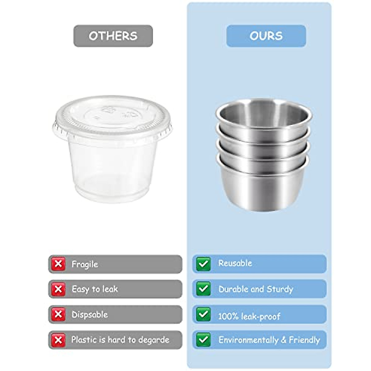 ENTESI Salad Dressing Container, Stainless Steel Condiment Containers with Lids Fits in Bento Box for Lunch Leakproof Reusable Small Sauce Cup Food Dip Snacks Storage