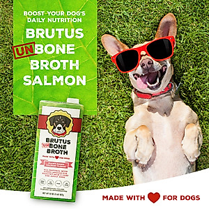 Brutus Vegetable Broth for Dogs 192 oz | All Natural | Made in USA |Omegas & Turmeric for Healthy Skin & Coat |Human Grade Ingredients |Hydrating Dog Food Topper, Gravy & Treat Salmon 6-Packs