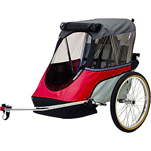 WIKE Children's Junior Bike Trailer: for 1-2 Kids Under 3'10"/100lbs max - Built-in roll cage, Stainless Steel towbar, 5-Point Restraints, Large Cargo Space, roll-up Bug and rain Screens, Safety Flag
